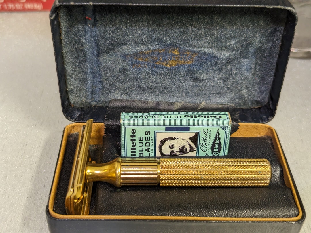 1940s Gillette Fat Handle Gold Tech Vintage Safety Razor Set in Case - Etsy