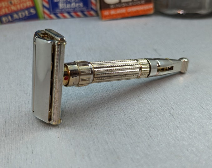 1960 Gillette GOLD TOGGLE ADJUSTABLE Vintage Safety Razor Date Code F4 ...