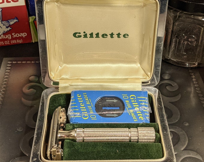 1953 Vintage Gillette Rhodium Plated President Safety Razor Set in Case ...