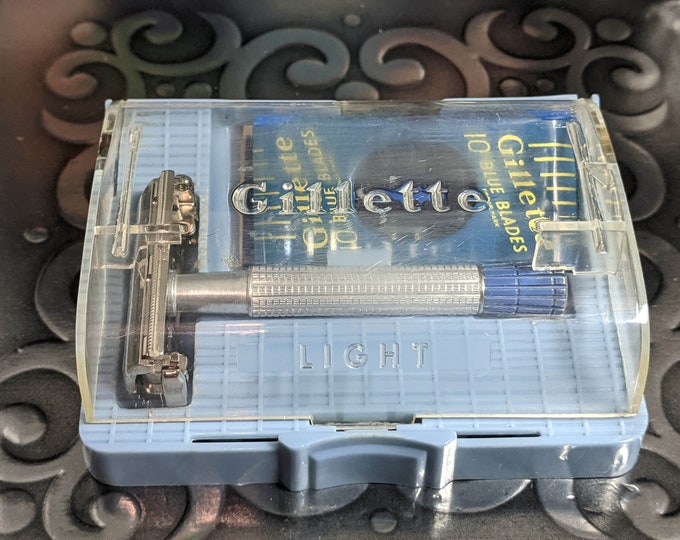 1955 Gillette "light" Blue Flare Tip Super Speed Vintage Safety Razor ...