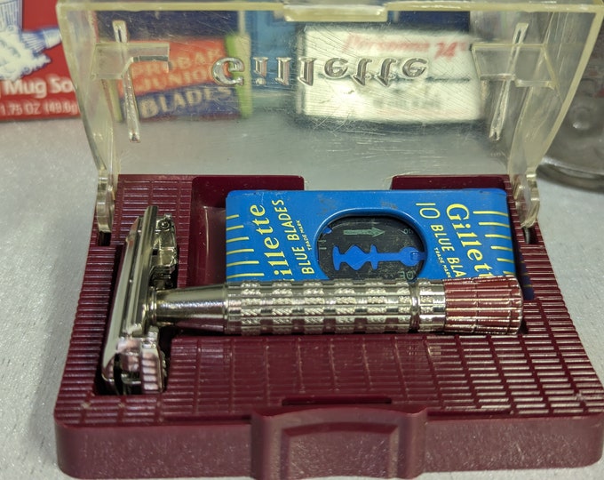 1955 Gillette "heavy" RED Tip Super Speed Vintage Safety Razor Set in ...