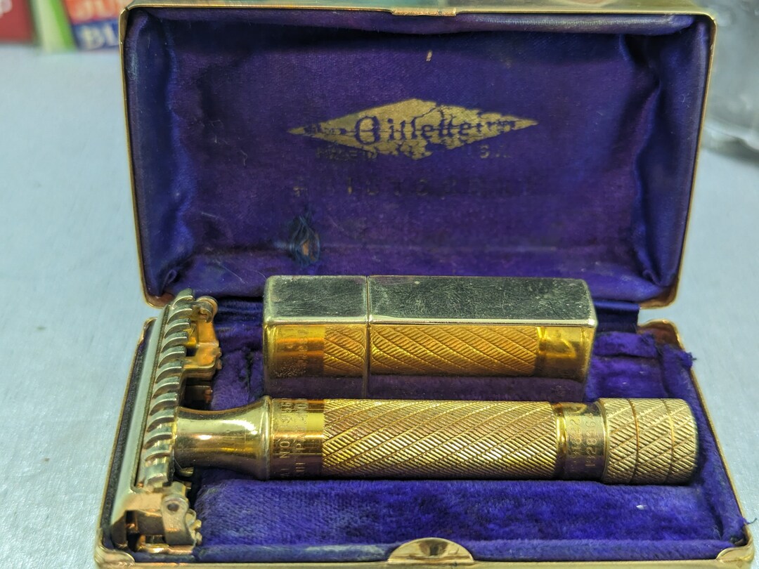 1936 Gillette Gold Aristocrat Open Comb TTO Vintage Safety Razor Set in ...