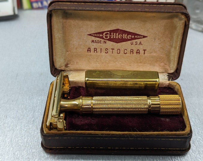 1947 Gillette ARISTOCRAT Vintage Safety Razor Set in Case NO Date Code ...