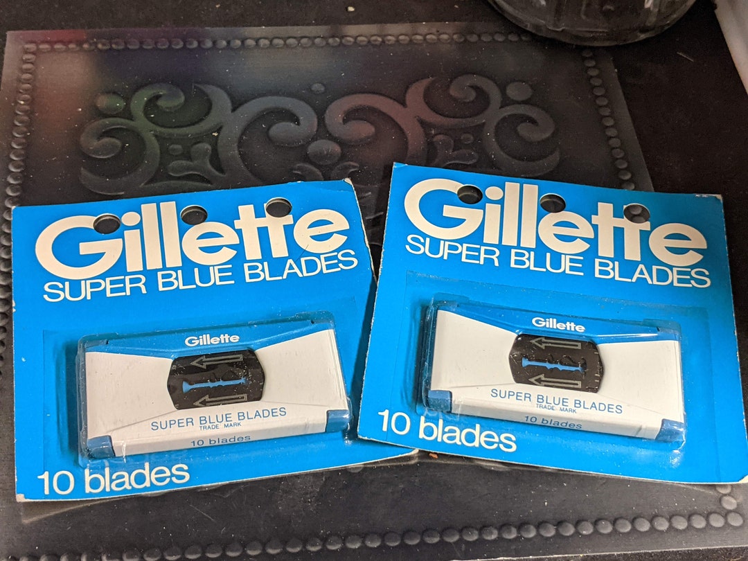 1970s Gillette Super Blue Double Edge Blades Vintage 10 Blade Dispenser ...