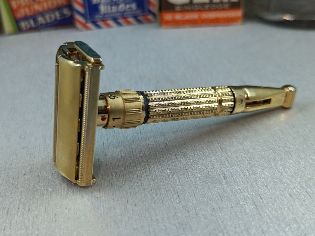 1958 Gillette GOLD TOGGLE ADJUSTABLE Vintage Safety Razor Date Code D1 ...