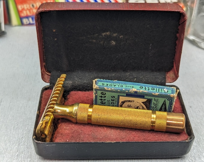 1920s Gillette GOLD Old Type Pocket Edition in GOLD Basketweave Case ...