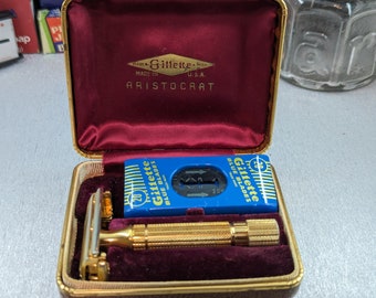 1947 Gillette ARISTOCRAT Vintage Safety Razor Set in Case NO Date Code ...