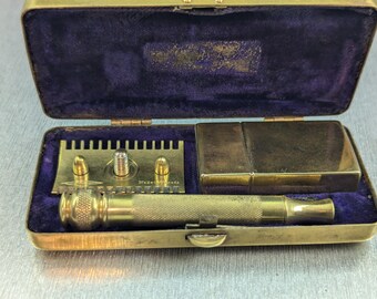 1920s Gillette GOLD Old Type Pocket Edition in GOLD Basketweave Case ...
