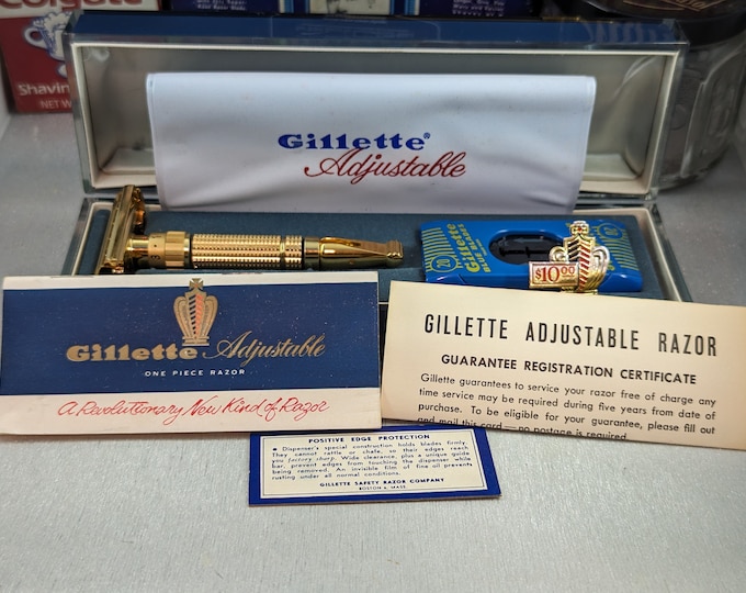 1958 Gillette GOLD TOGGLE ADJUSTABLE Vintage Safety Razor Set With ...