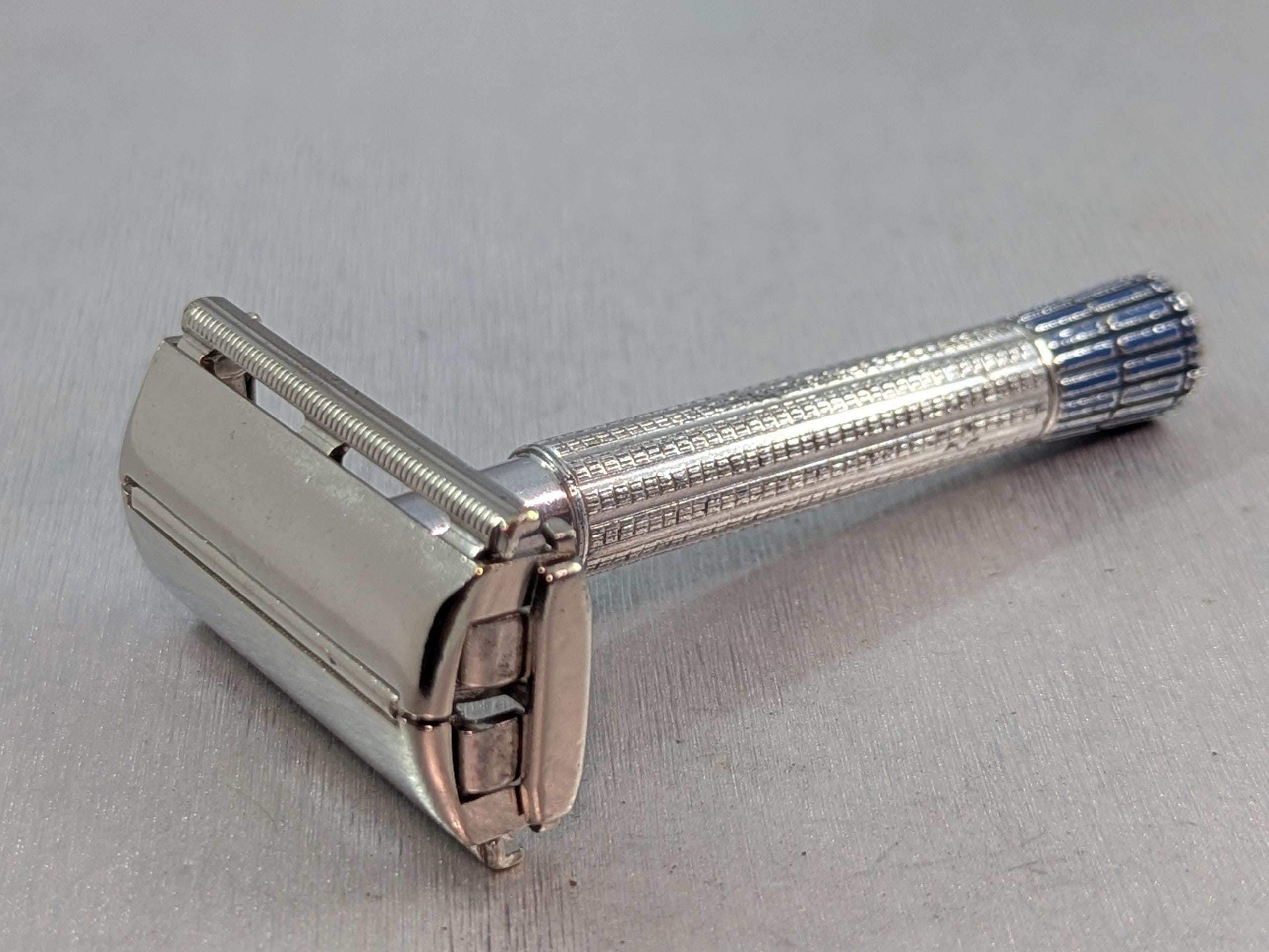 1956 Gillette "light" BLUE Flare TIP Super Speed Vintage Safety Razor ...