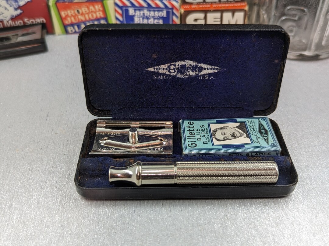 1938-1945 Gillette Pre-war Silver Fat Handled Tech Vintage Safety Razor ...