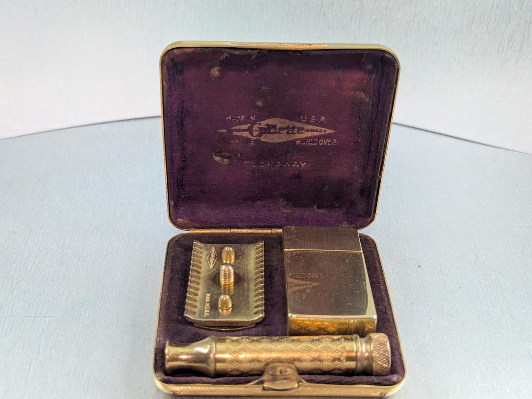 1926 Gillette Gold NEW IMPROVED TUCKAWAY Open Comb Vintage Safety Razor ...