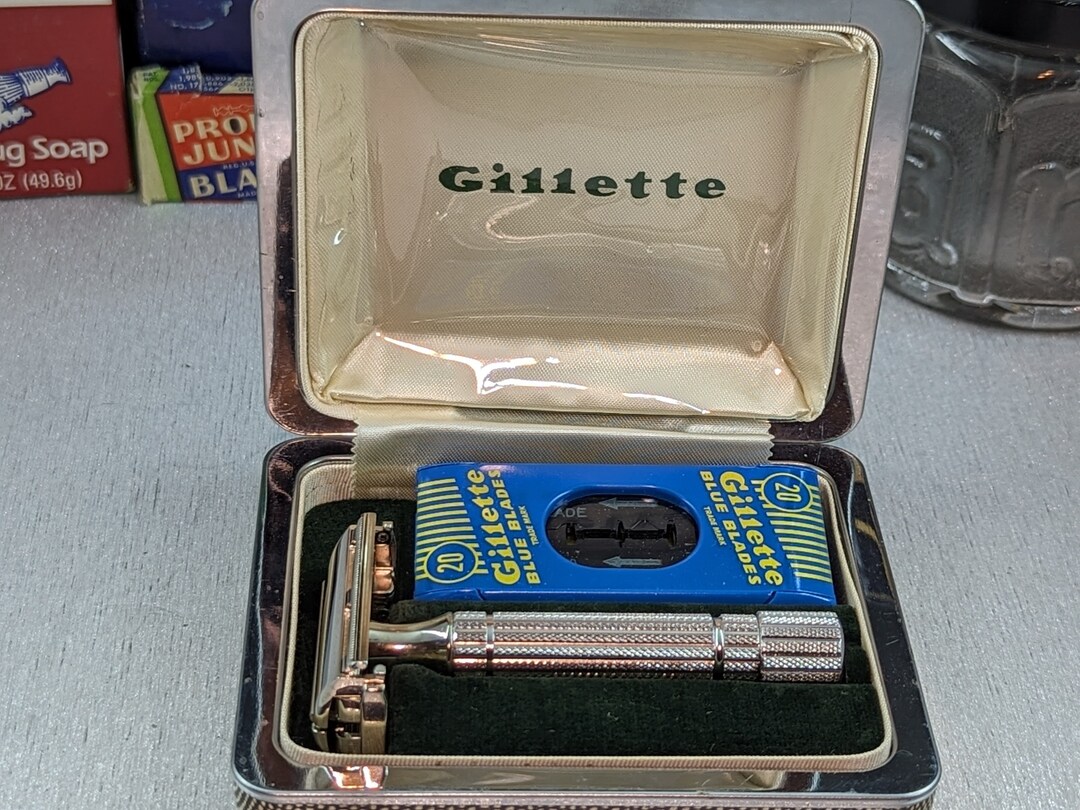 1955 Vintage Gillette Rhodium Plated President Safety Razor Set in Case ...