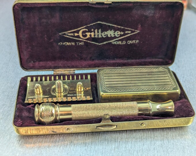 1920s Gillette GOLD Old Type Pocket Edition in GOLD Flower Case Vintage ...