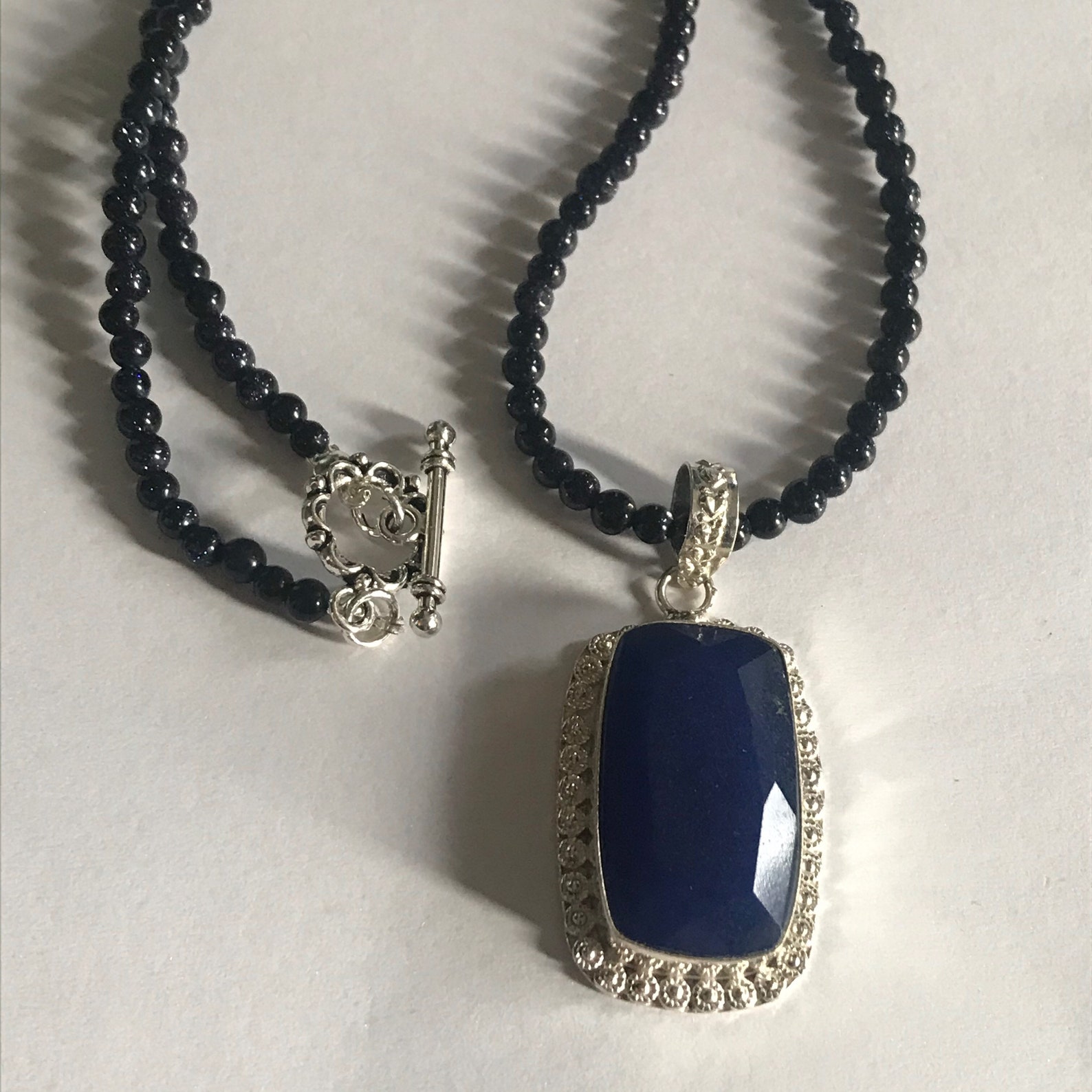 Sapphire and Blue Sandstone Necklace Gift for Birthday | Etsy