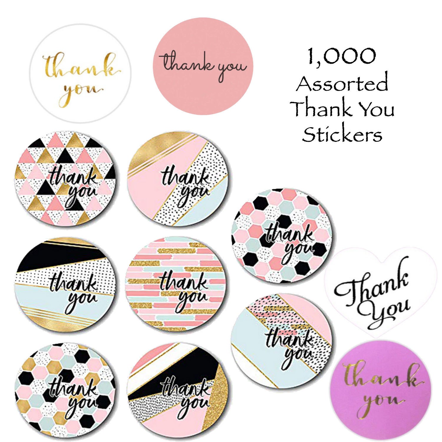 1 Inch Mini Thank You Stickers 500-1000 Pcs Assorted Variety Rose Gold ...