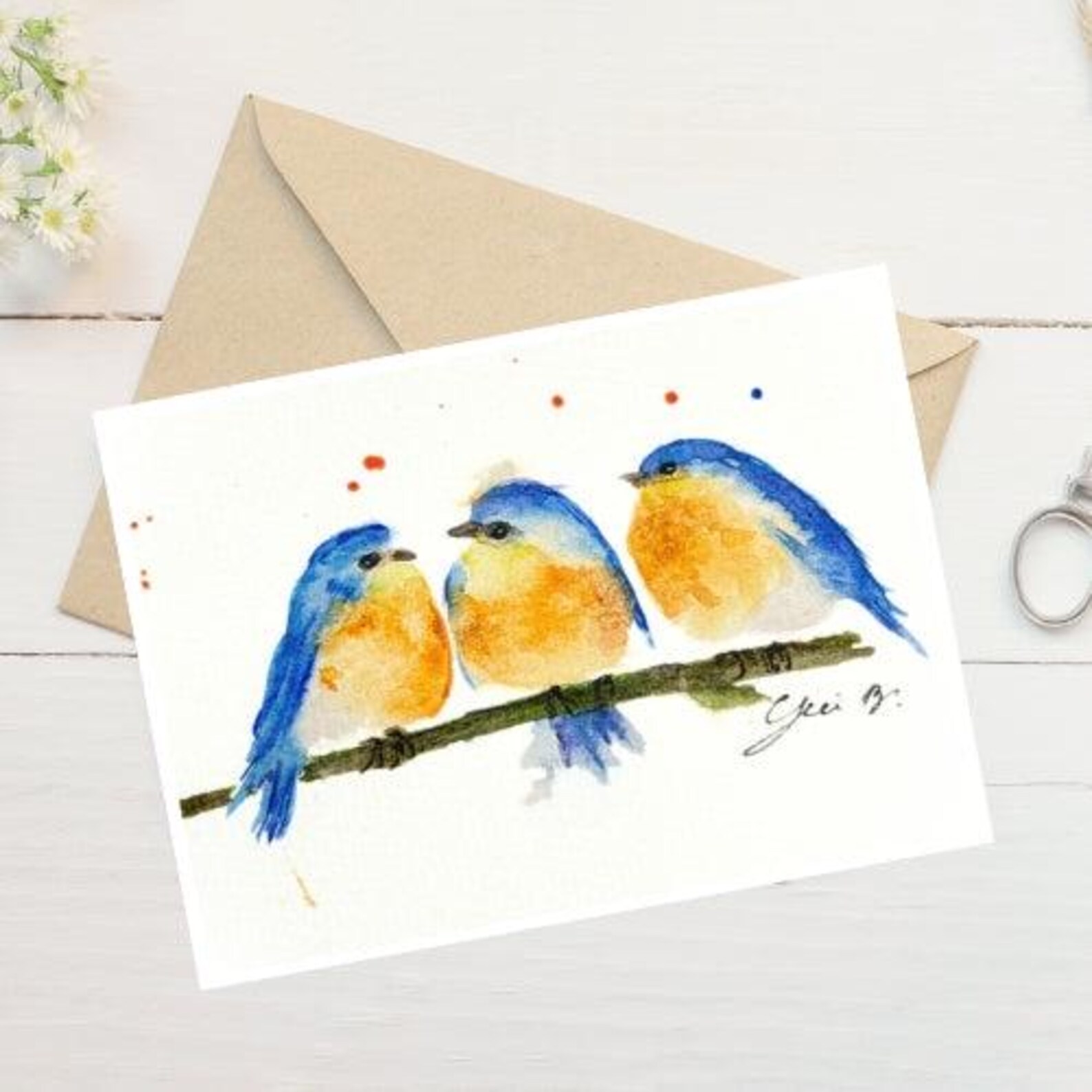 Triple Blue Bird Blank Card - Note Card- No FADE - Etsy