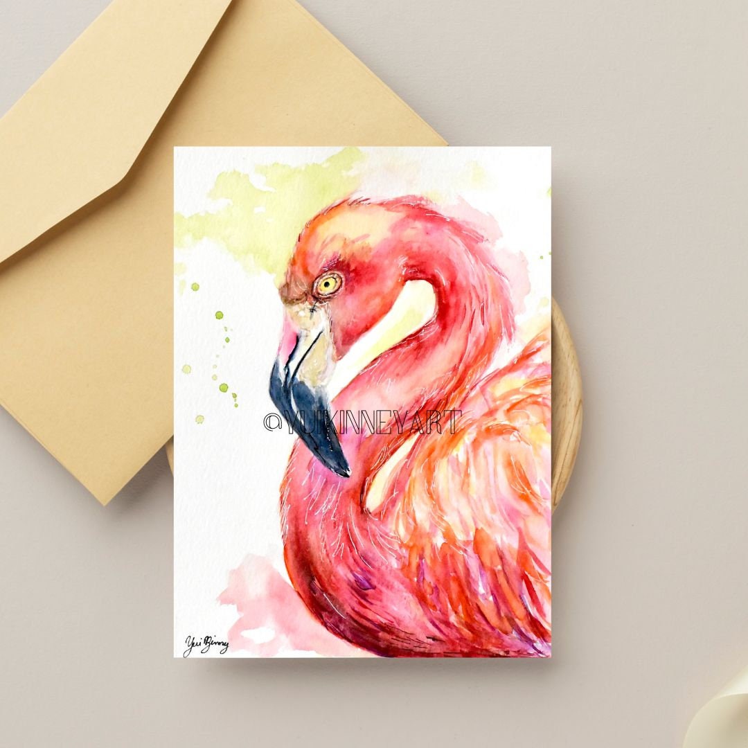 Tropical Flamingo Stationery: Watercolor Note Card- No FADE - Etsy