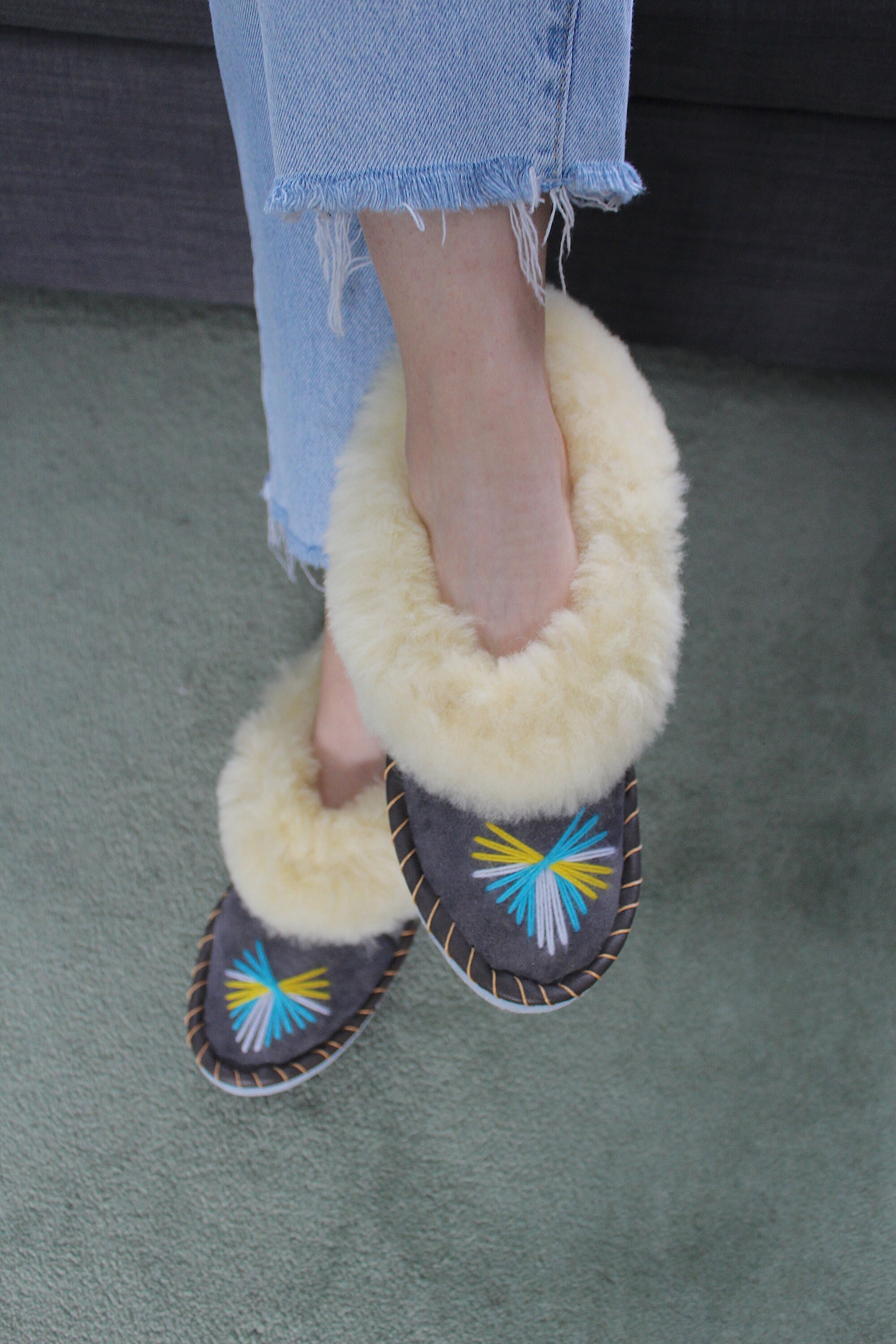 Lucky Dip Embroidered Sheepskin Slippers OUTLET - Etsy UK