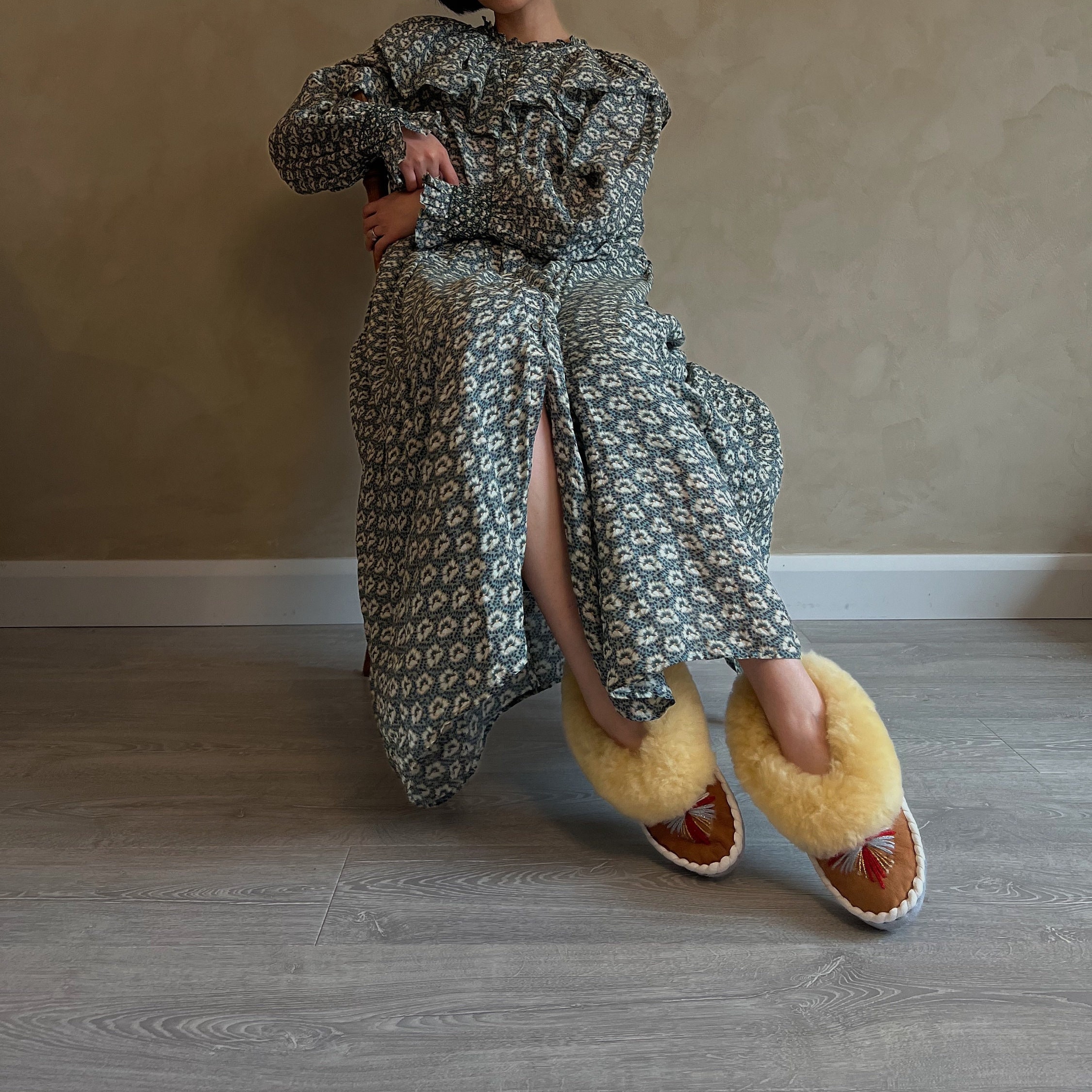 Butterfly Yellow Sheepskin Slippers - Etsy UK