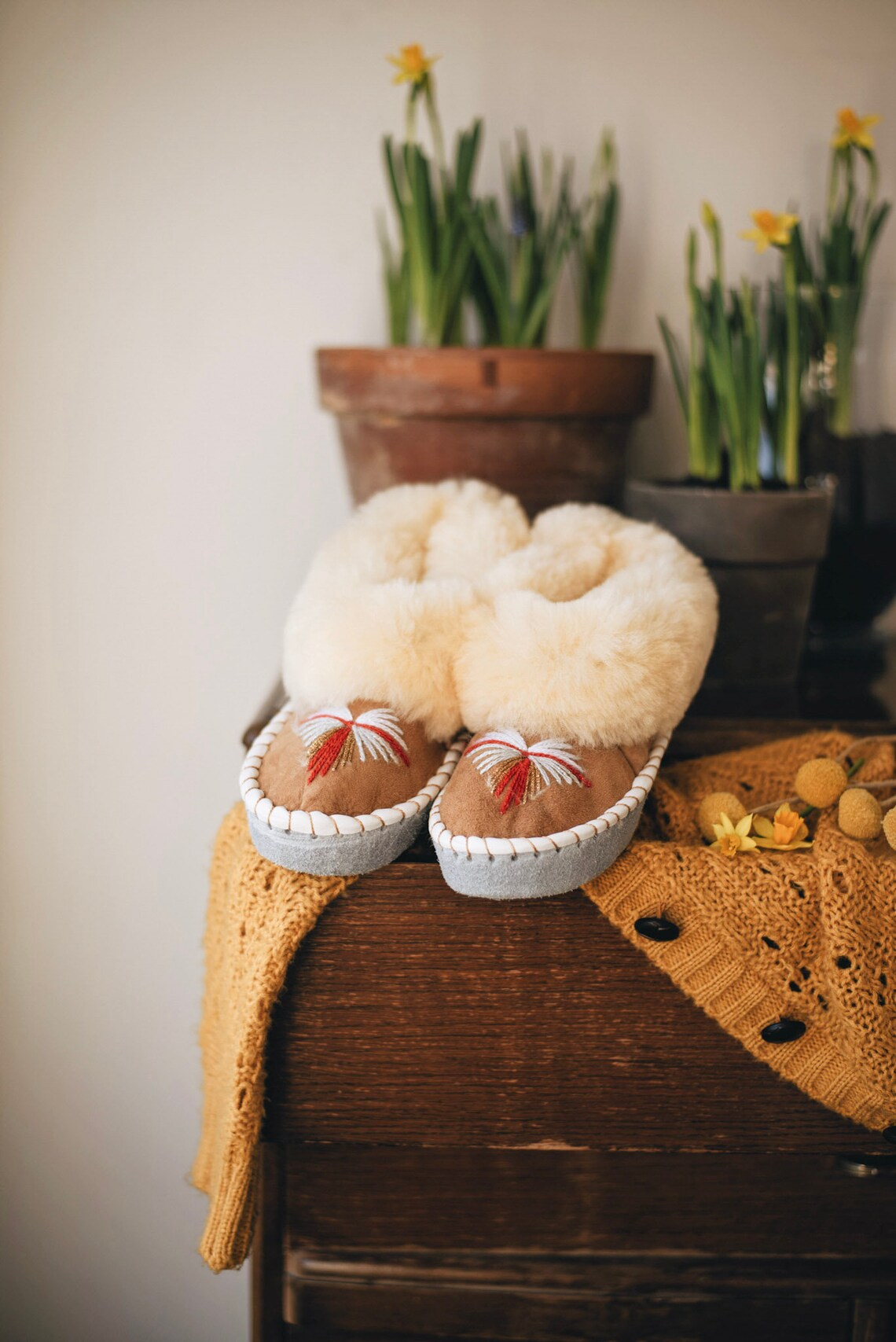 Butterfly Yellow Sheepskin Slippers - Etsy UK
