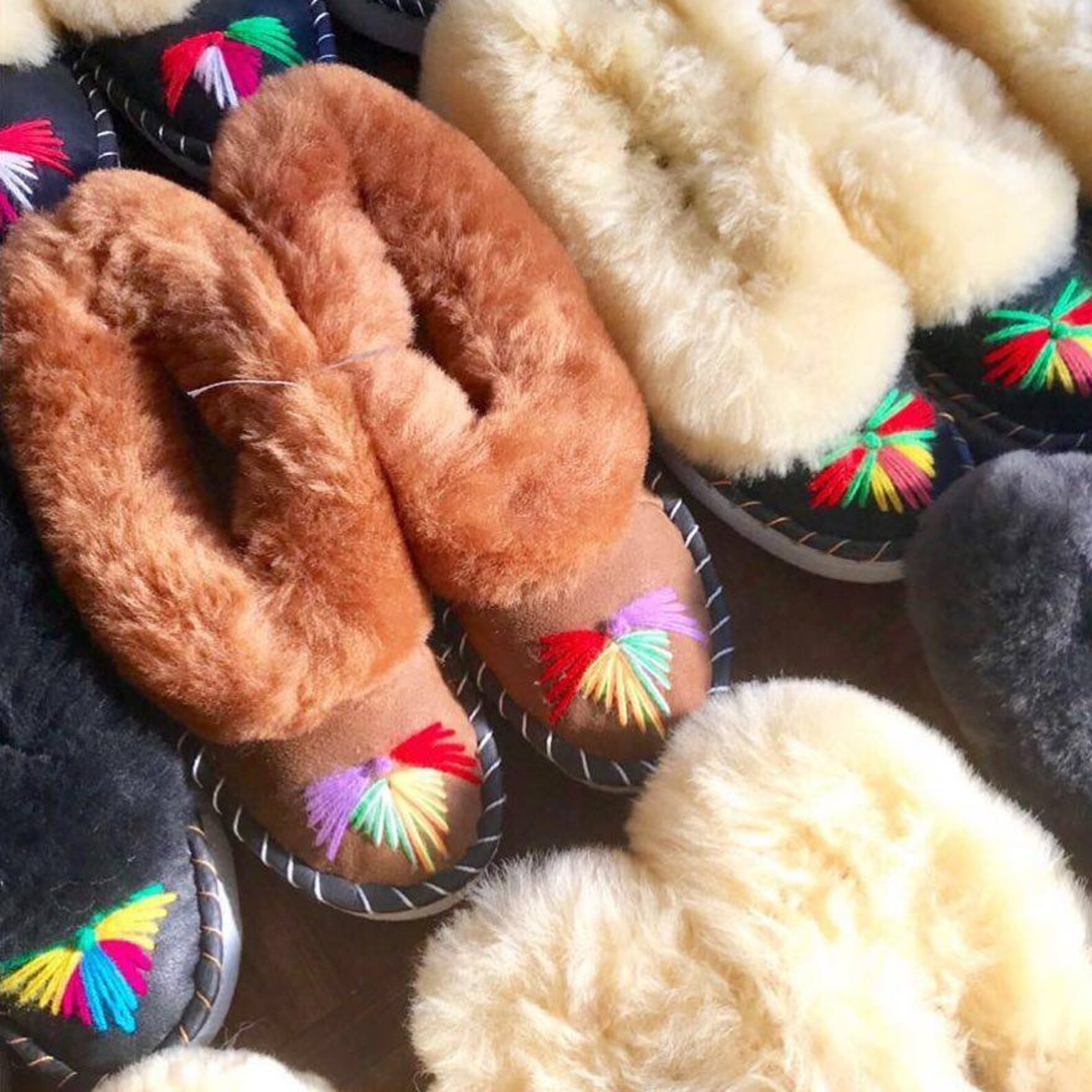 Lucky Dip Embroidered Sheepskin Slippers OUTLET | Etsy UK