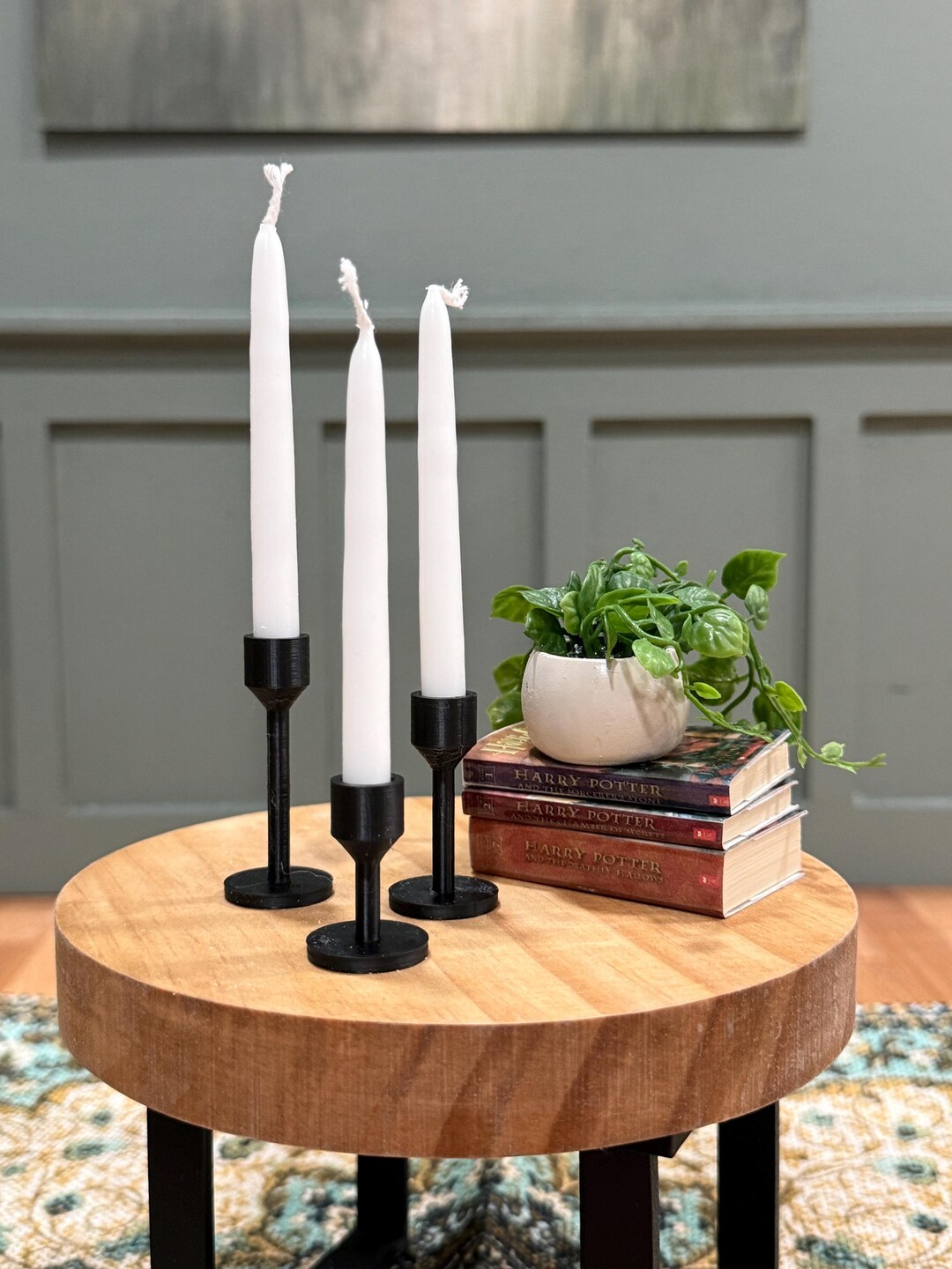 Set of Three Doll Candlesticks With Tapered Candles, Made to Scale for ...