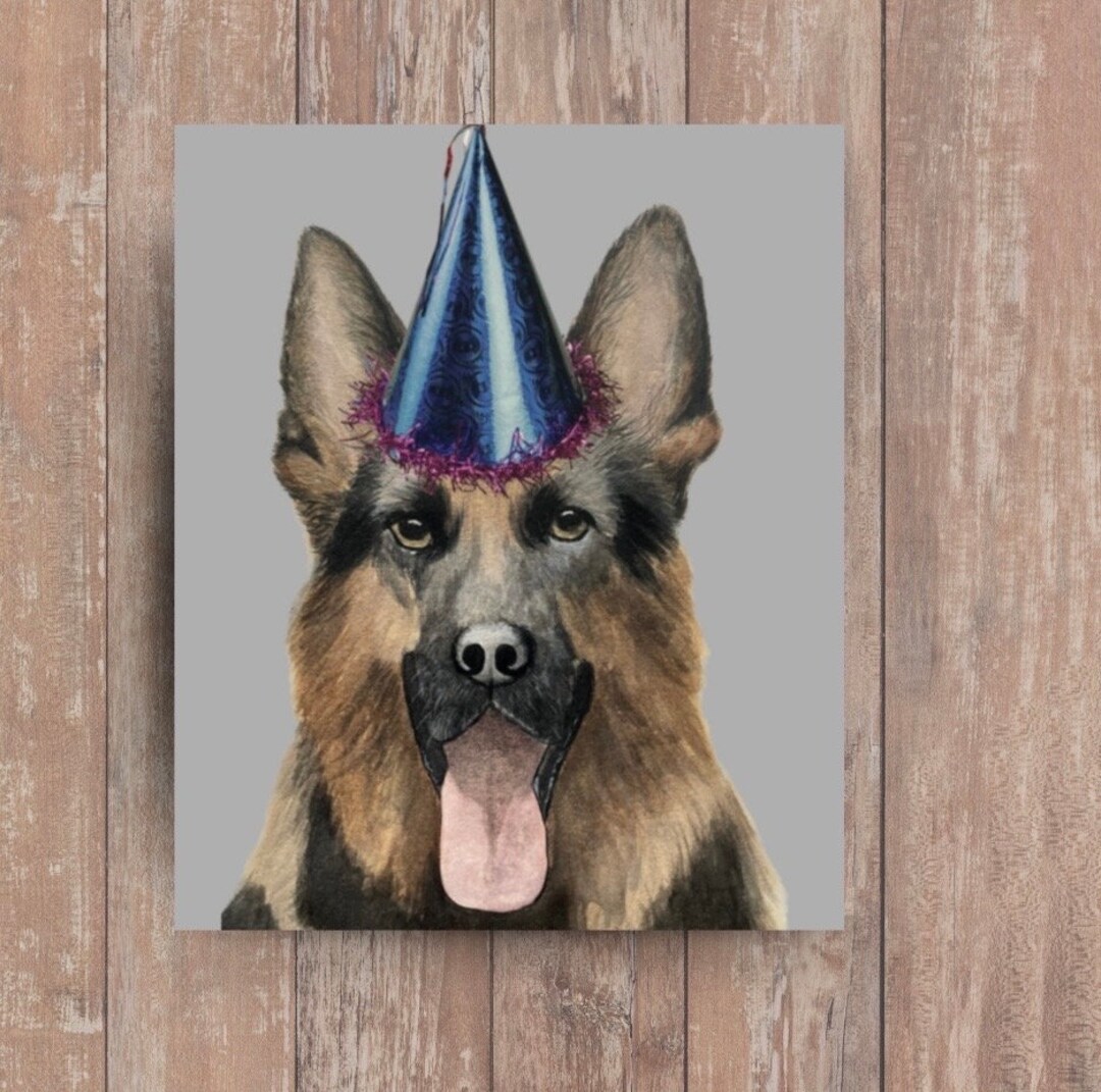 German Shepherd Party Birthday Bespoke Watercolour Painted Card - Etsy