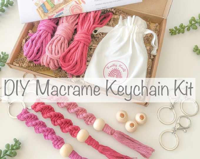3 X Macrame Keyring Spirals DIY Kit - Blush Pink, Wine & Beetroot ...