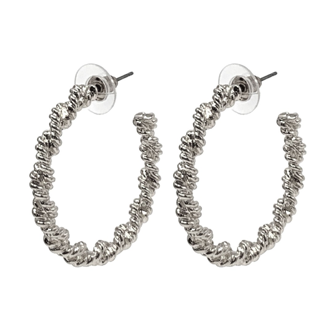 Silver Hoop Earrings With Twisted Rope Chain - Statement Jewelry ...