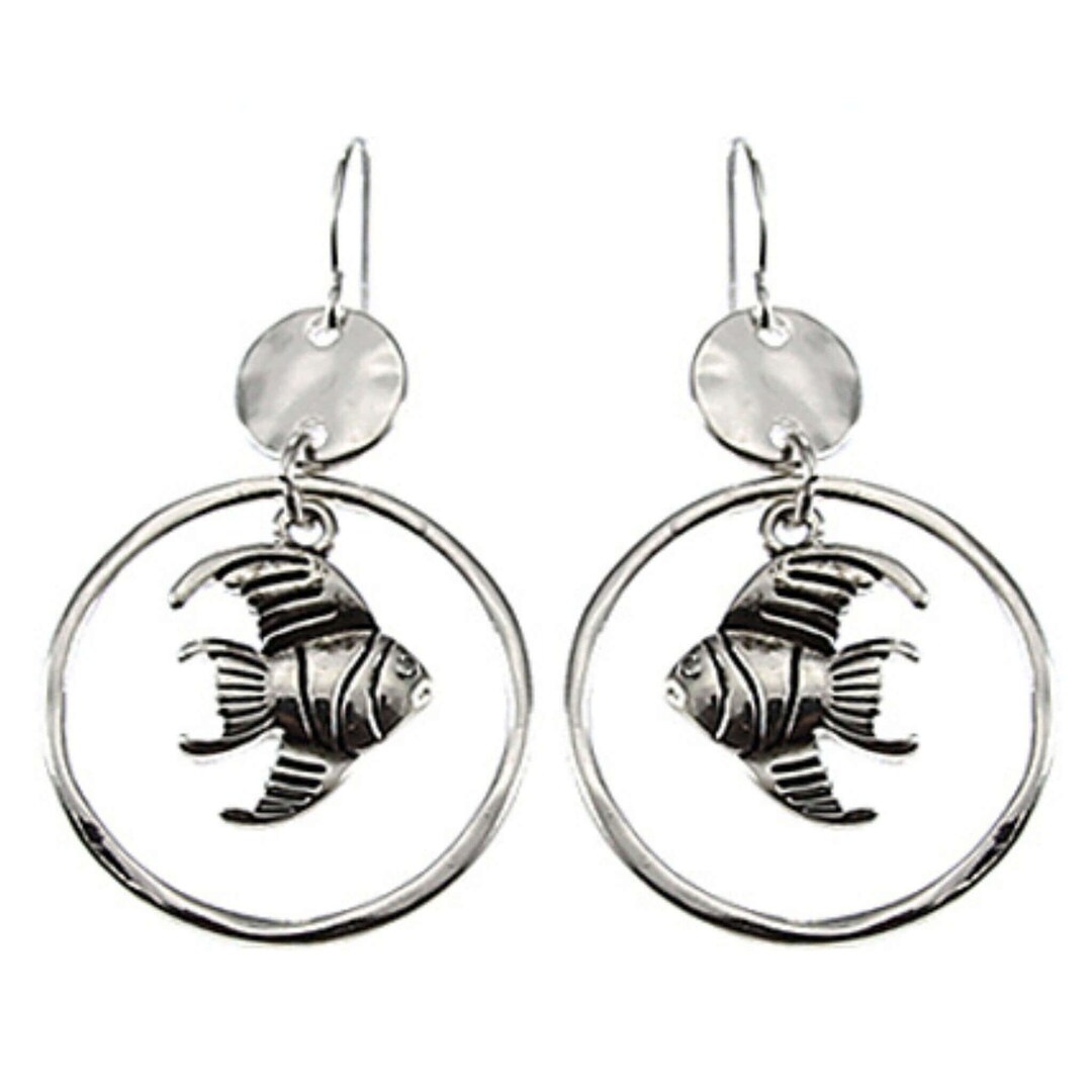 Fish Silver Hoop Earrings, Drop Dangle Unique Cute Animal Beach ...