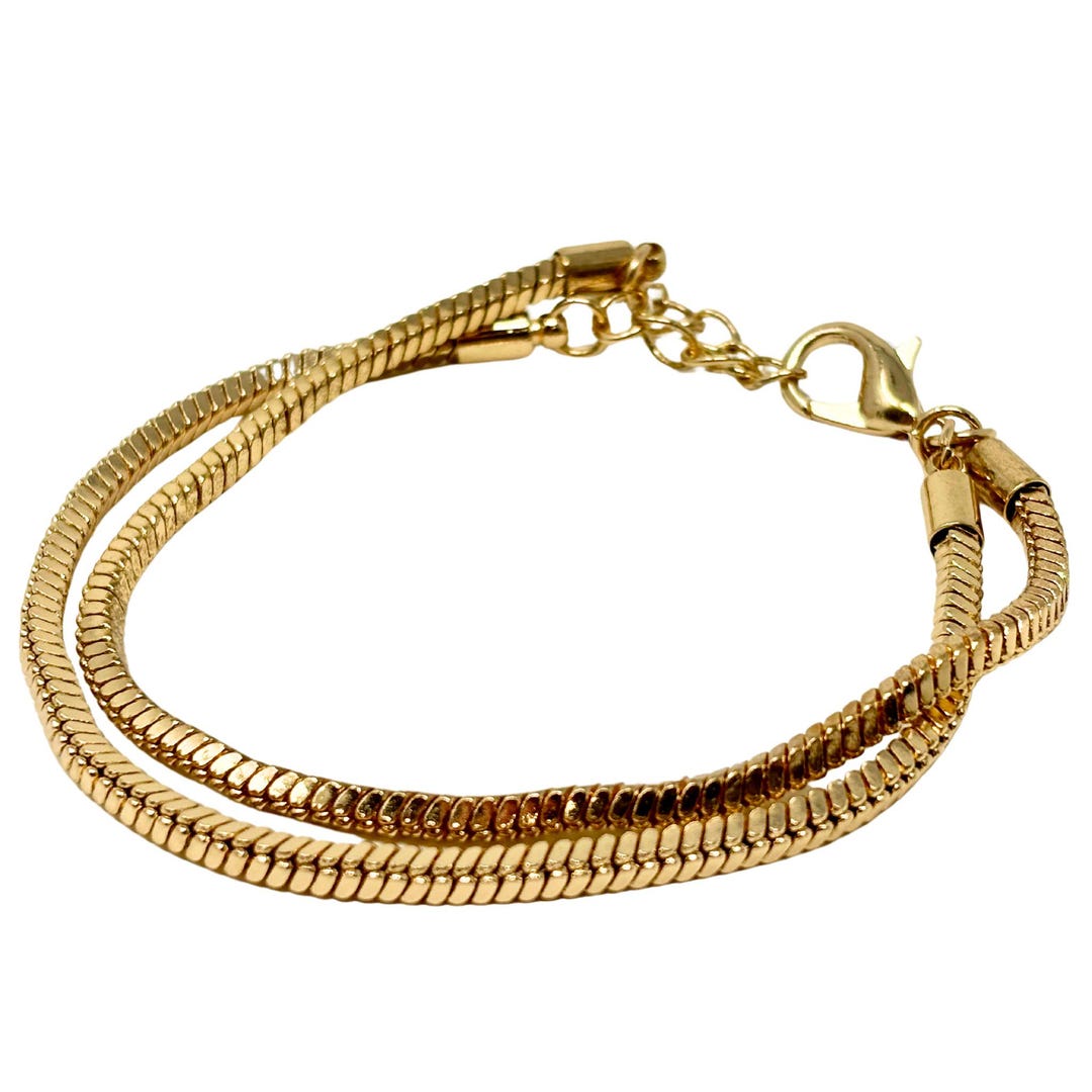 Double Snake Chain Bracelet Gold – Adjustable Layered Minimalist ...