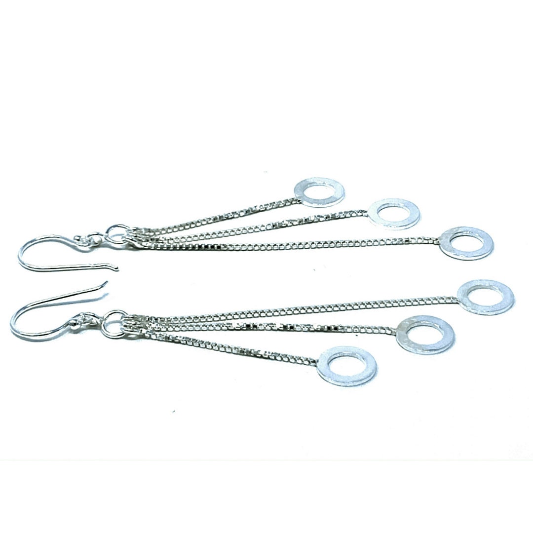 Circle Hoops Drop Chain Link Silver Dangle Earrings Sterling Modern ...