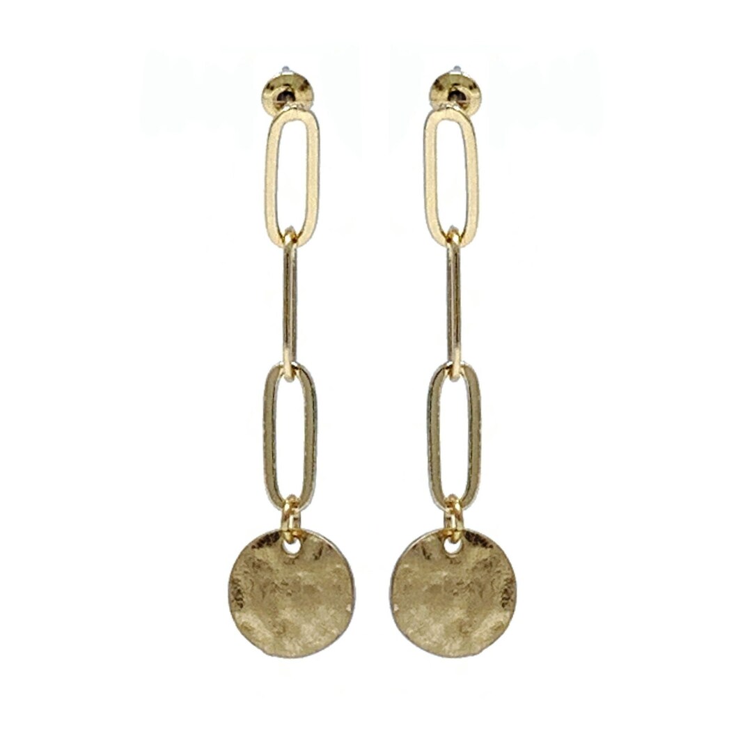 Gold Chain Link Earrings, Paperclip Stud Drop Dangle Disc, Statement ...