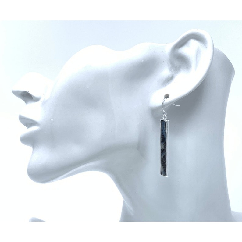 Silver Abalone Rectangle Bar Drop Earrings Geometric - Etsy