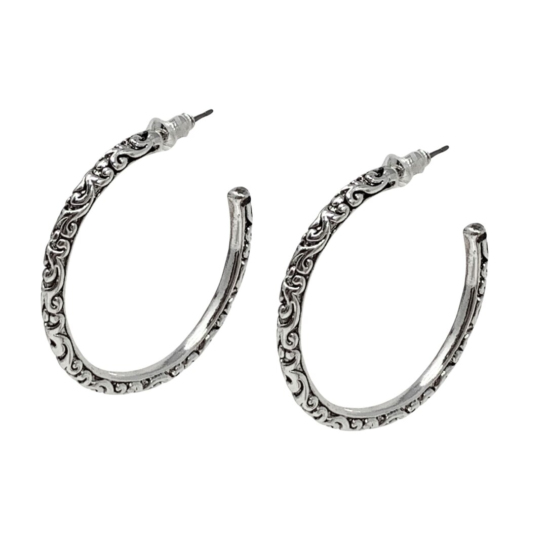 Vintage Style Silver Filigree Hoop Earrings - Push Back Closure - Etsy