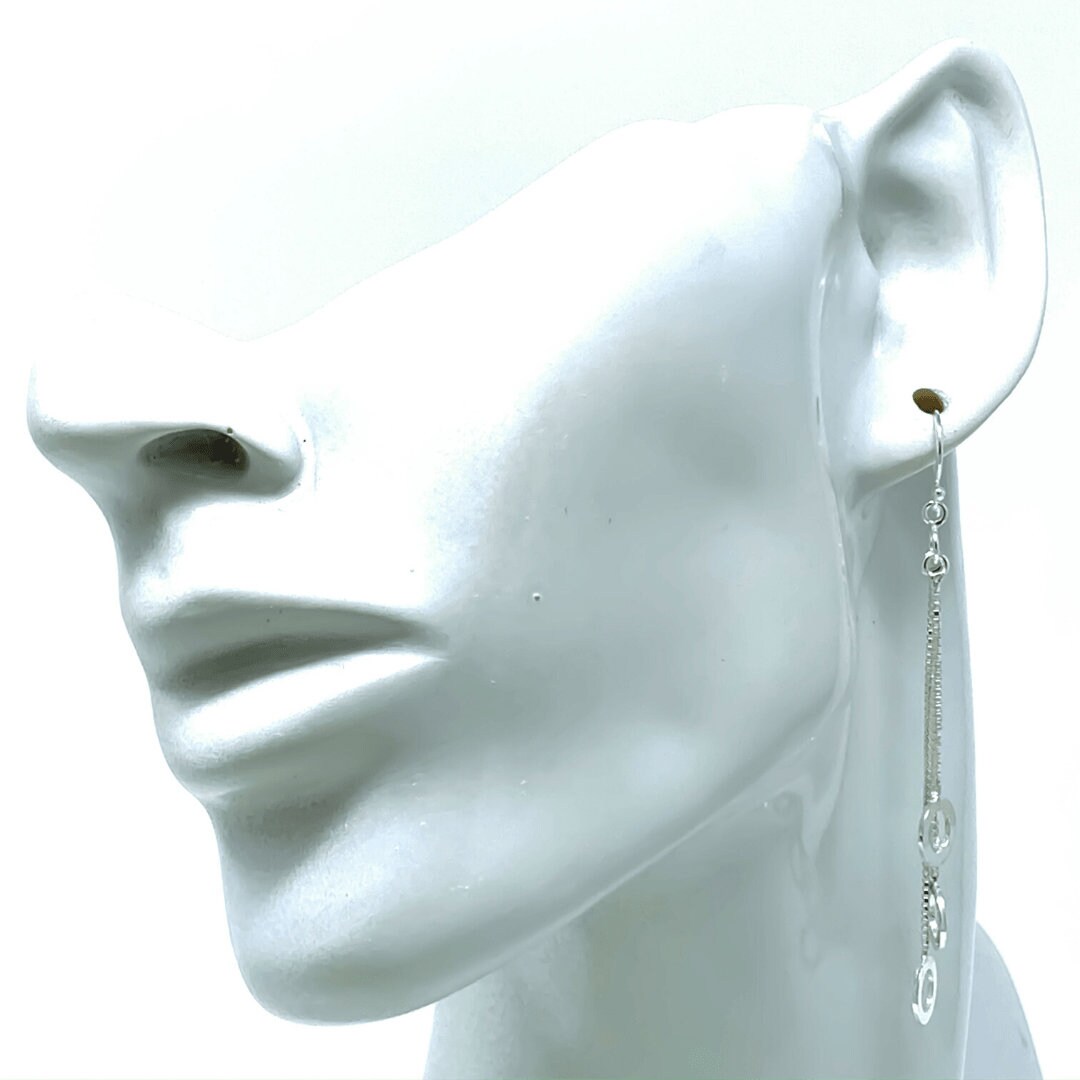 Circle Hoops Drop Chain Link Silver Dangle Earrings Sterling - Etsy