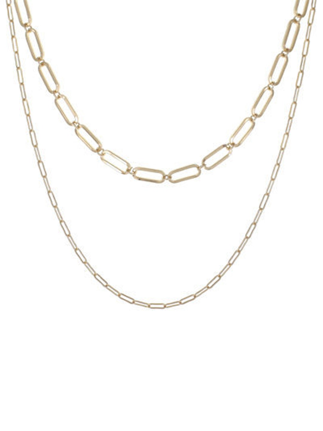 Double Layered Gold Link Chain Necklace, Simple Layering Paperclip ...