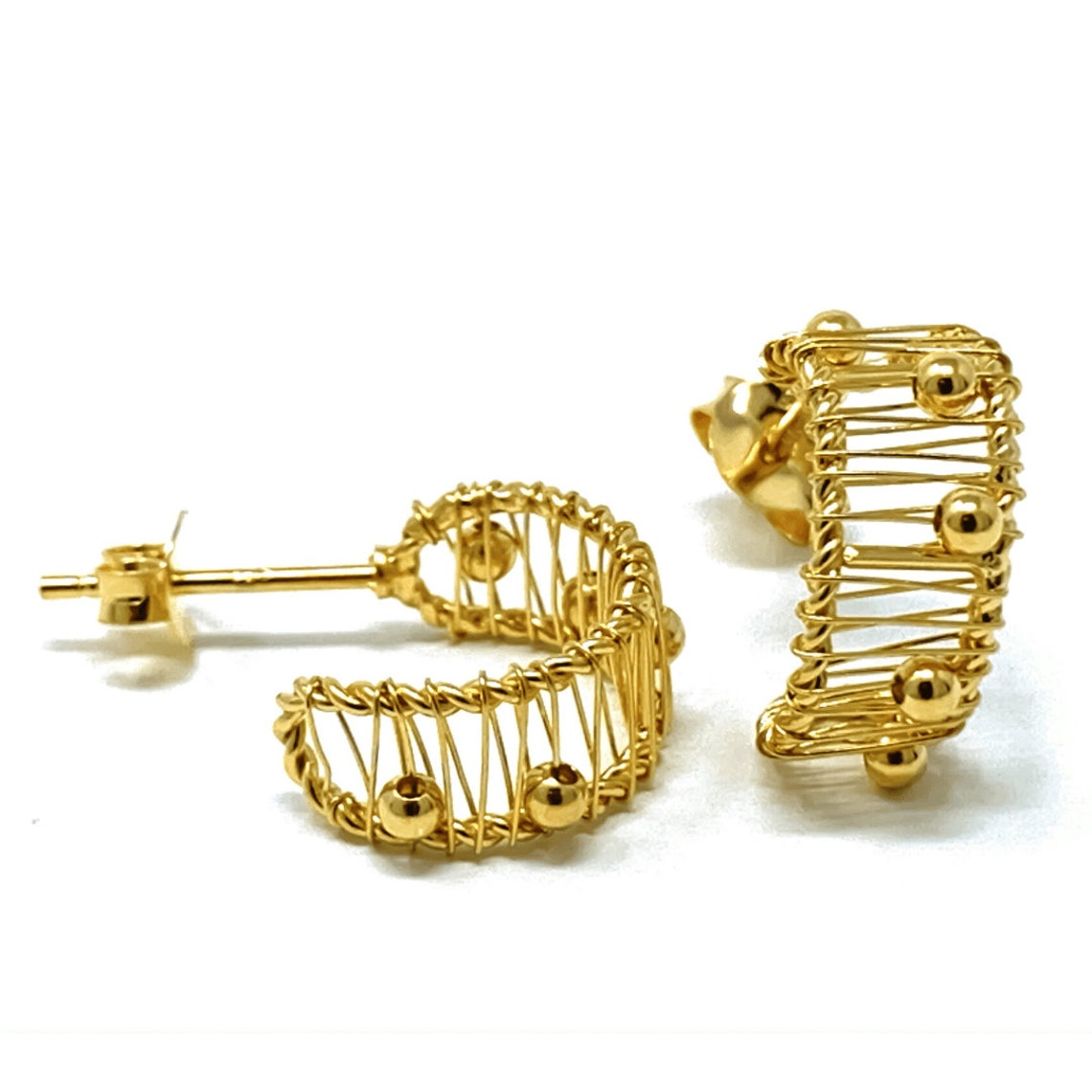 Gold Small Hoop Studs Earrings Dainty Tiny Unique Post Simple | Etsy