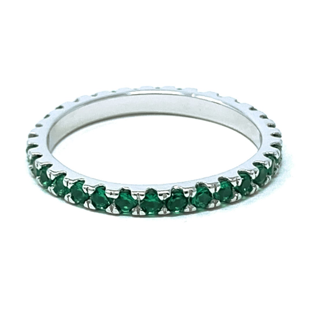 Emerald CZ Stackable Eternity Rings Bands Midi Sterling Silver Full ...