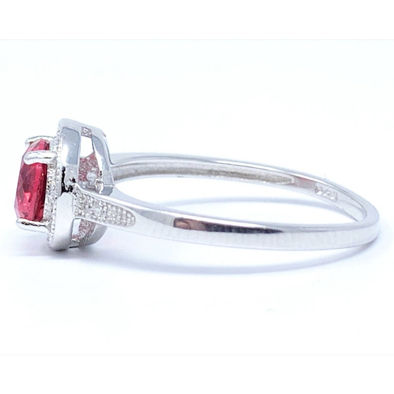 Halo Solitaire Ruby Red Sterling Silver Ring Simulated Diamond - Etsy