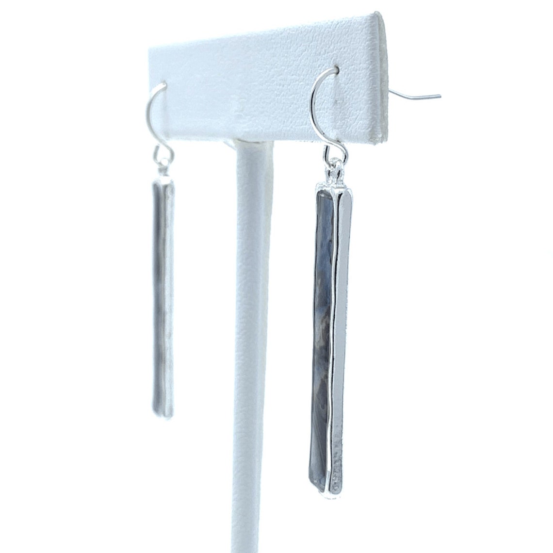 Silver Abalone Rectangle Bar Drop Earrings Geometric - Etsy