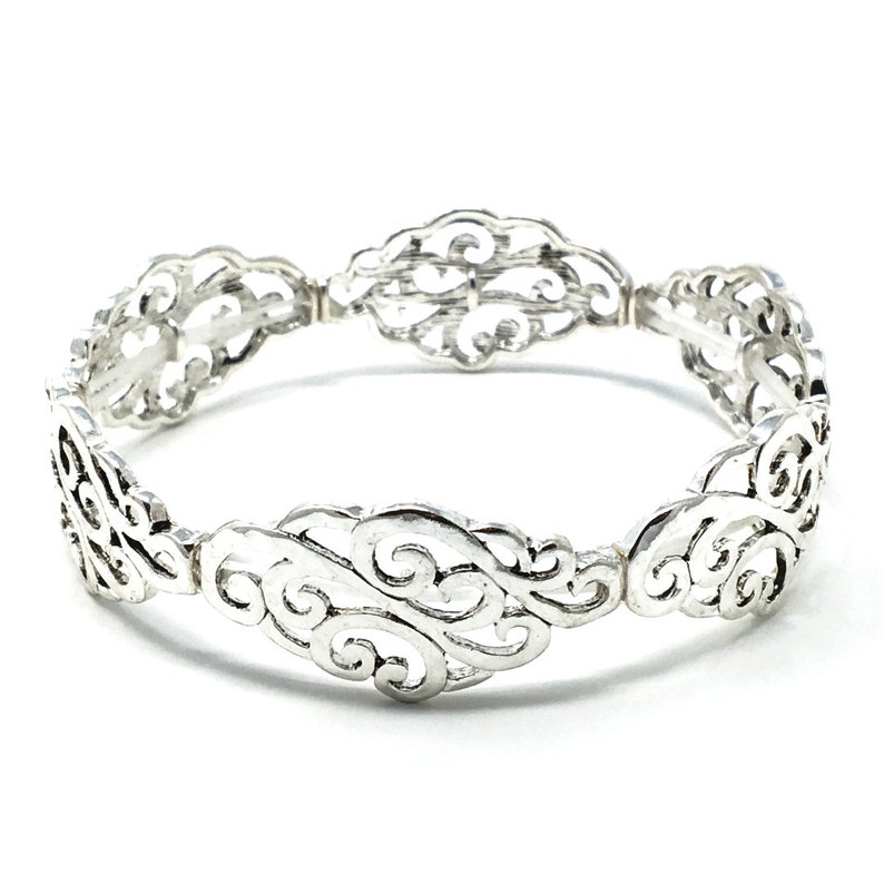 Antique Silver Filigree Stretch Bracelet Unique Gift for Her - Etsy