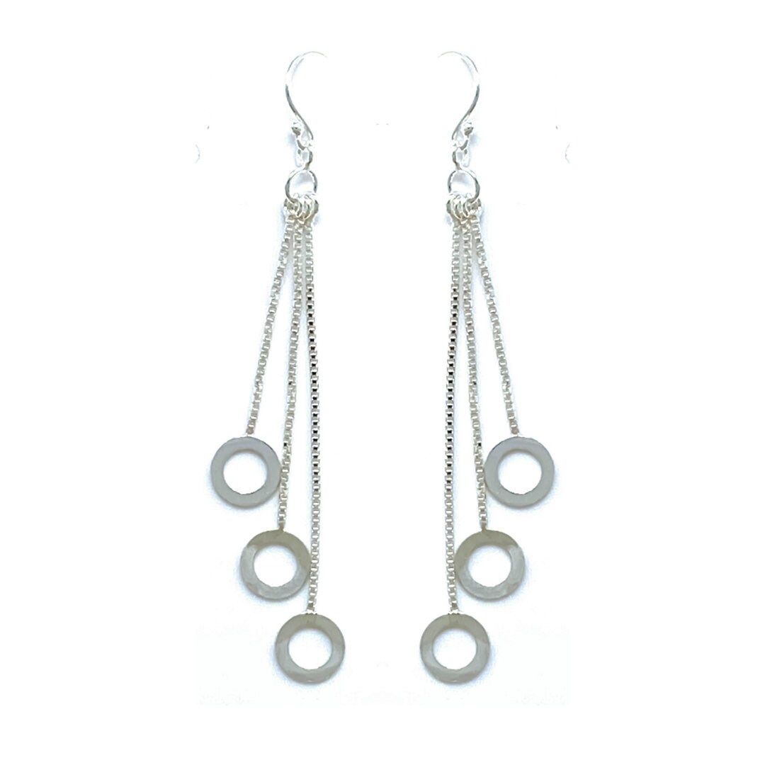 Circle Hoops Drop Chain Link Silver Dangle Earrings Sterling Modern ...