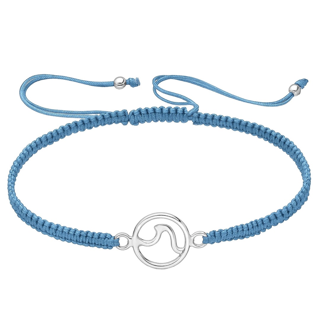 Silver Wave Blue Macrame Charm Bracelet, Sterling Adjustable Ocean ...