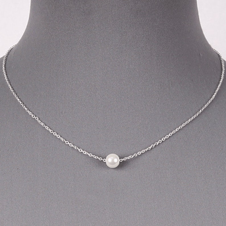 Floating Single White Pearl Dainty Silver Chain Necklace - Etsy