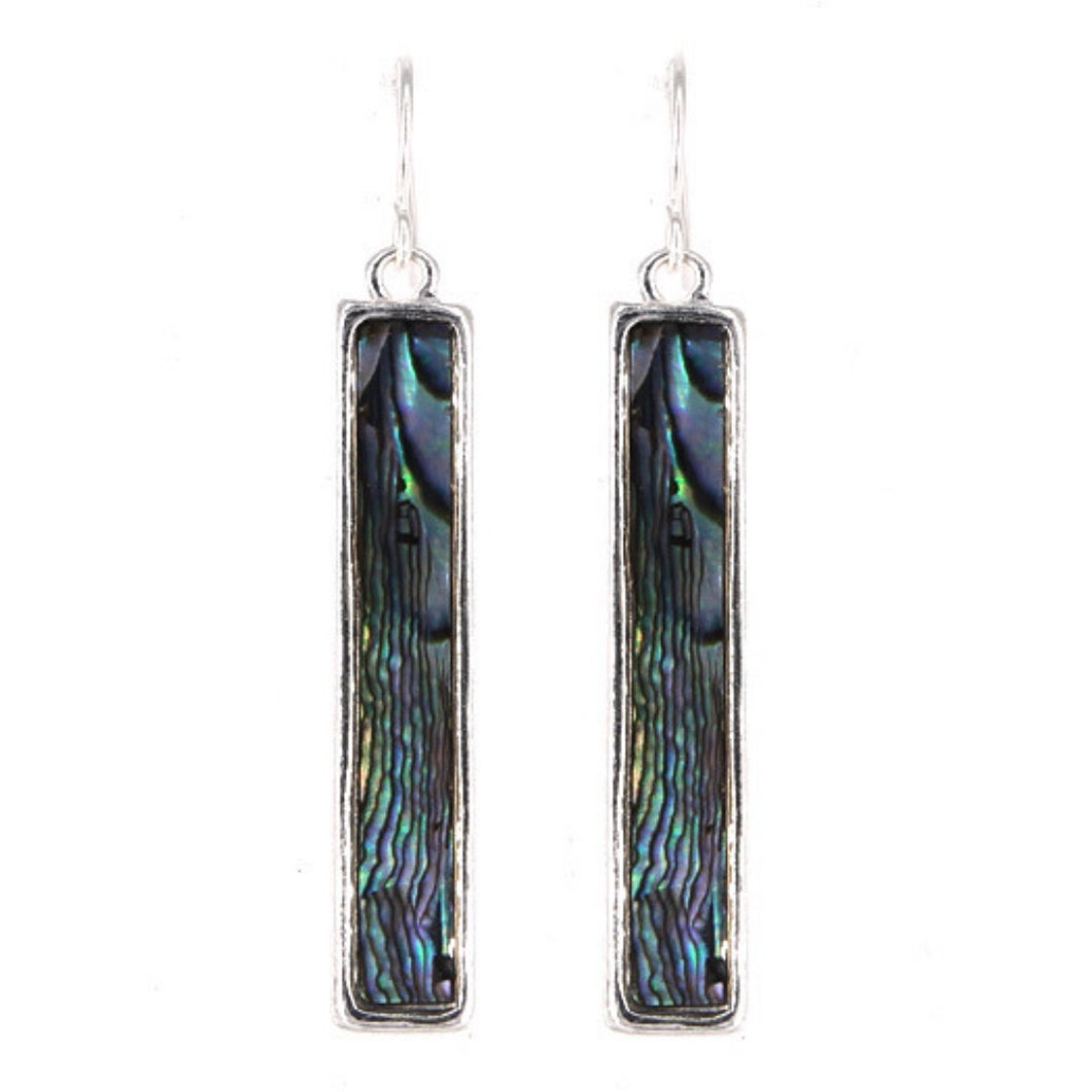 Silver Abalone Rectangle Bar Drop Earrings Geometric | Etsy