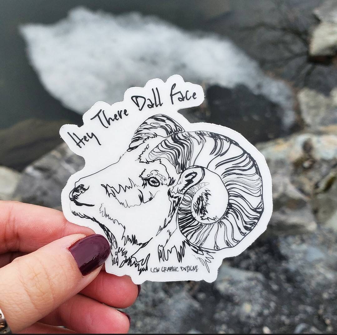 Clear Animal Sticker - Dall Sheep - Alaska - Hey There Dall Face - Dall ...