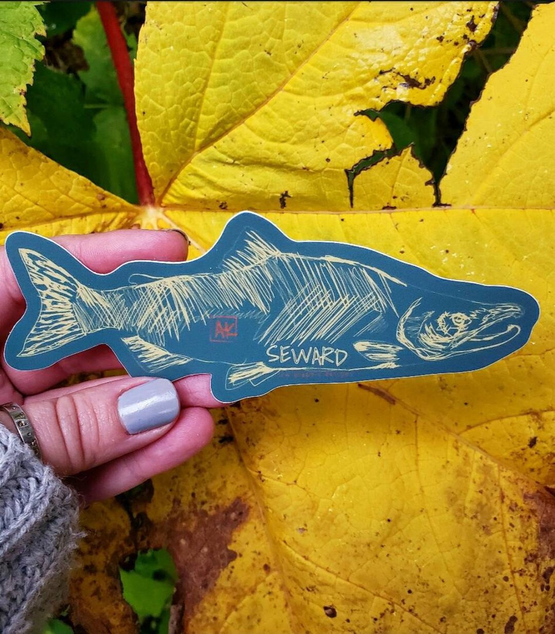Seward Alaskan Salmon Sticker - Sketched Salmon Vinyl Sticker, Weather ...