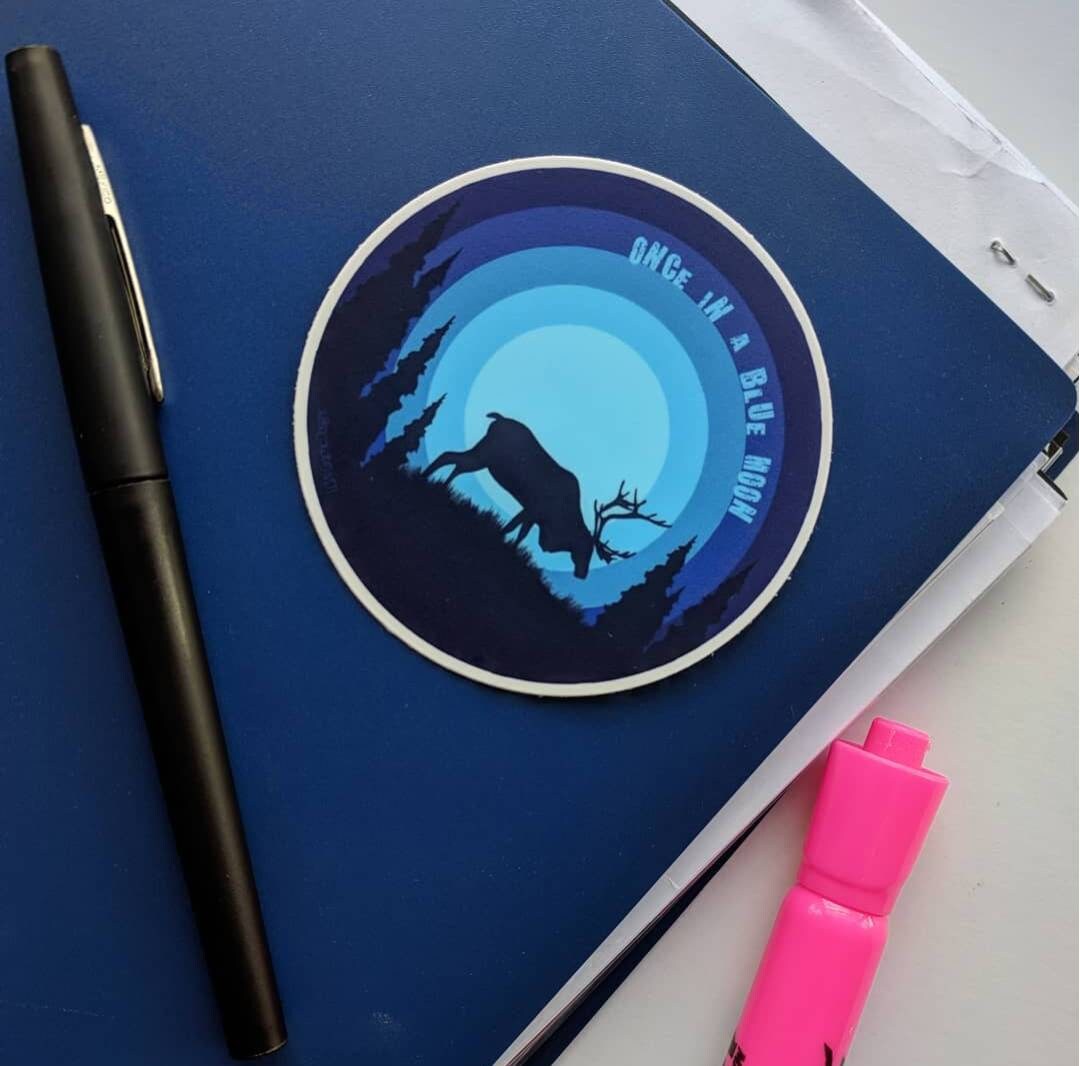 Blue Caribou Sticker - Once in A Blue Moon Vinyl Sticker - Etsy